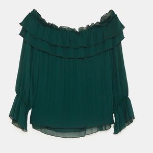 Zara | Tops | Zara Chic Green Offtheshoulder Blouse Brand New | Poshmark
